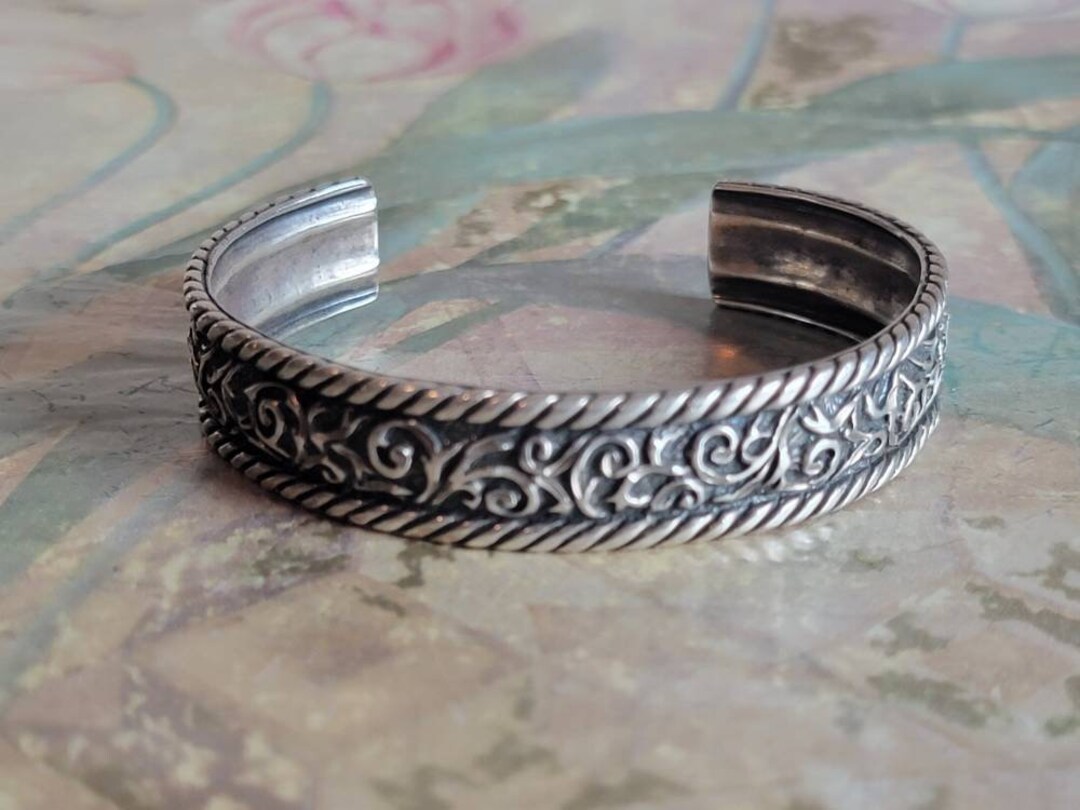Vintage Sterling Silver Scroll Design Cuff Bracelet 925 - Etsy