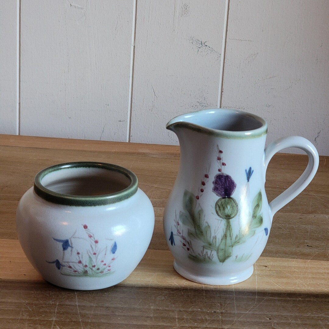 Vintage Buchan Stoneware Sugar Bowl and Creamer Set, Scottish Thistle ...