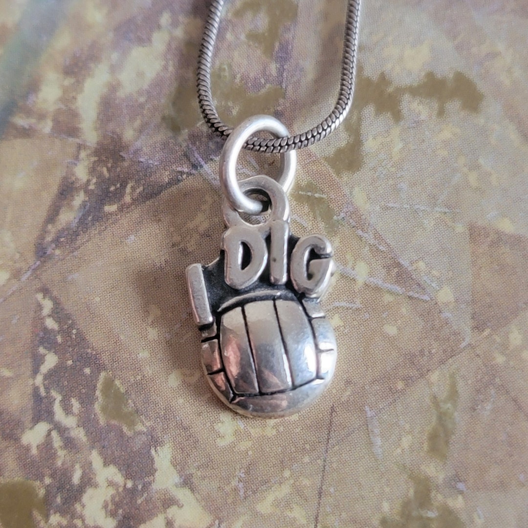 Vintage Signed SJC Sterling Silver I Dig Volleyball Pendant Charm on a ...