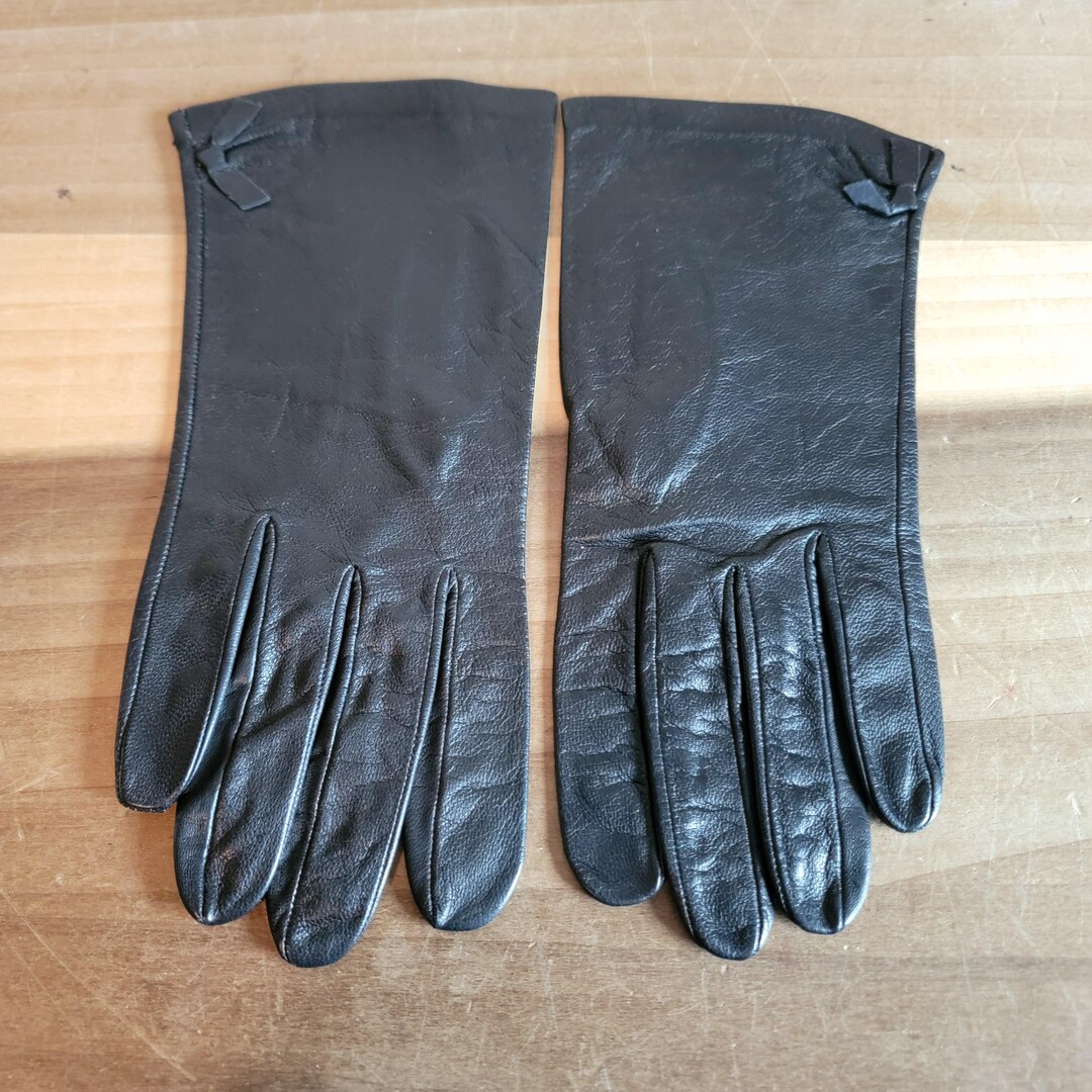 Vintage Black Leather Gloves With Knot Details Women's Size 7.75 Made ...
