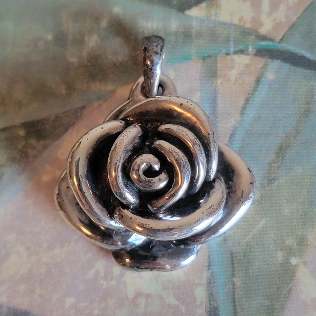 Vintage Sterling Silver Rose Pendant 925 - Etsy