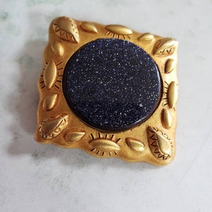 Vintage GJD Brooch Pin Gold Tone Metal Costume Jewelry Blue Sunstone - Etsy