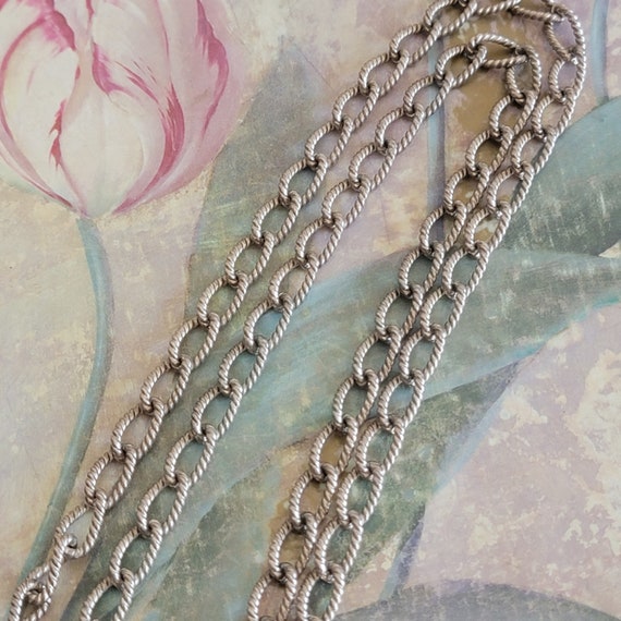 Vintage 835 Silver Textured Link Chain Necklace - Gem