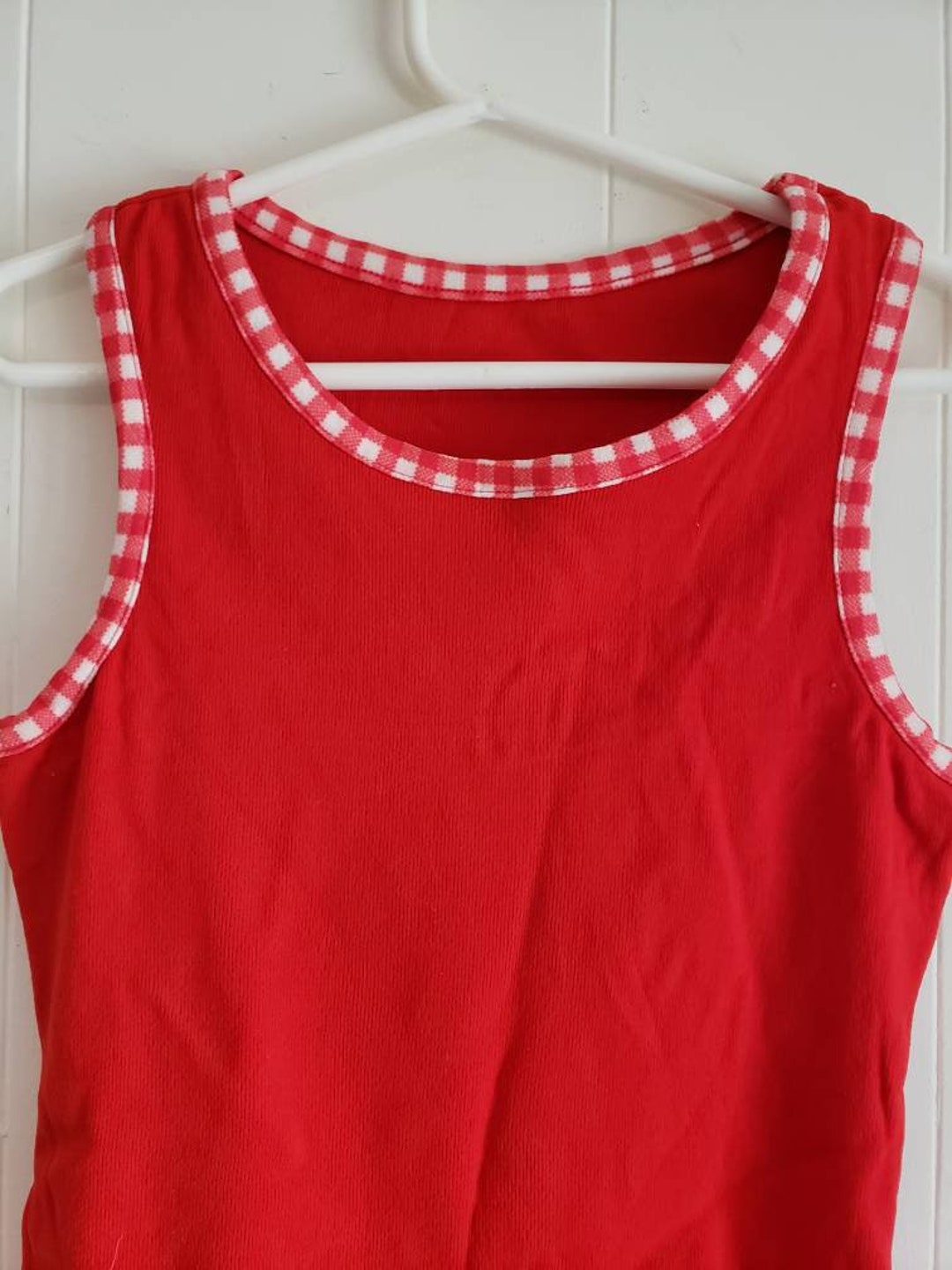 Vintage Never Worn Red Ribbed Bodysuit Size Tall Snap Crotch Gingham ...