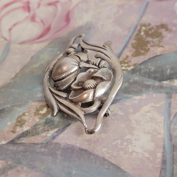 Vintage Sterling Silver Poppy Flowers Pin or Brooch J… - Gem