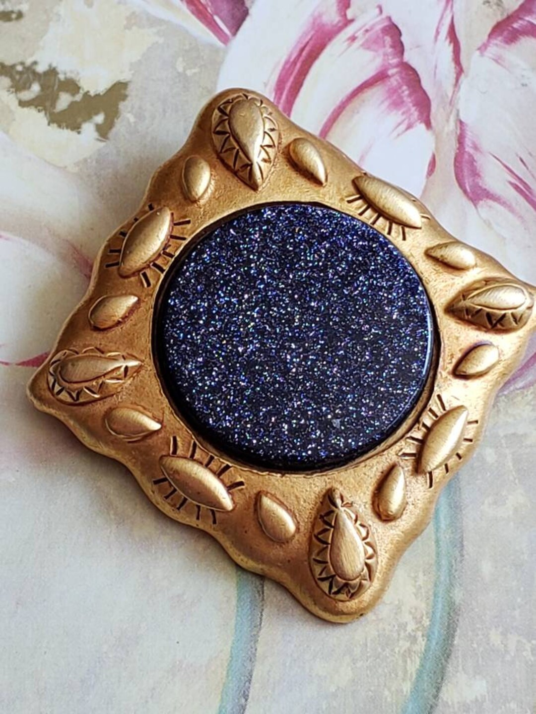 Vintage GJD Brooch Pin Gold Tone Metal Costume Jewelry Blue Sunstone - Etsy