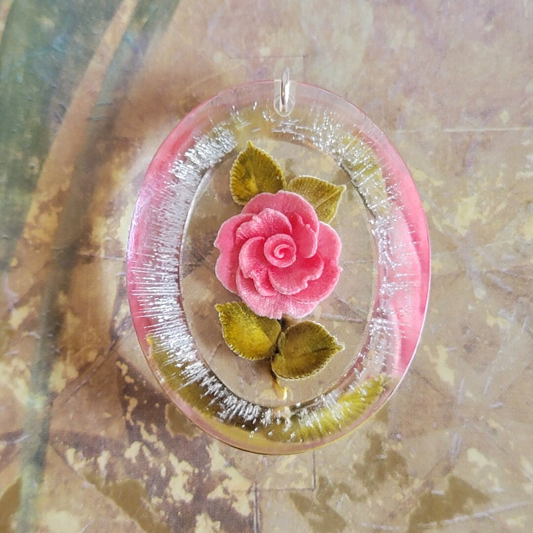 Vintage Reverse Carved Lucite Rose Pendant Sterling Silver Bale Mother ...