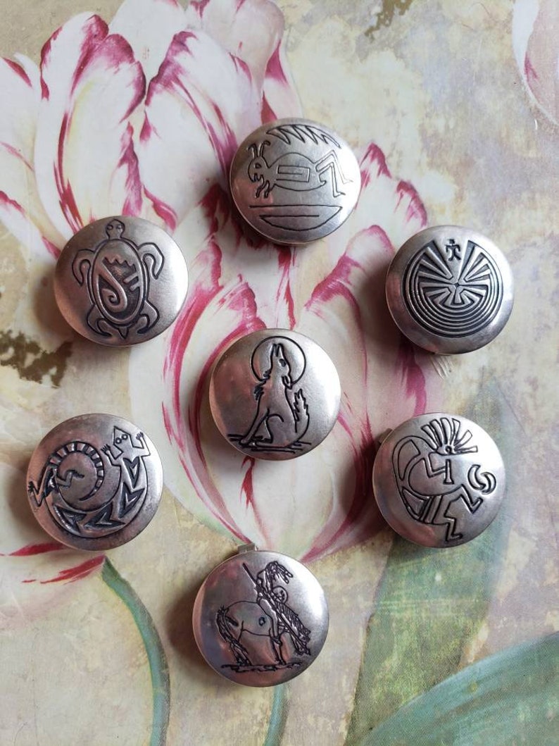 Vintage Sterling Silver Native American Button Covers: Animal Totem Lot ...