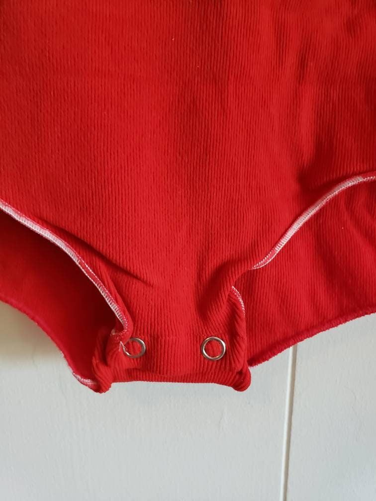 Vintage Never Worn Red Ribbed Bodysuit Size Tall Snap Crotch Gingham ...