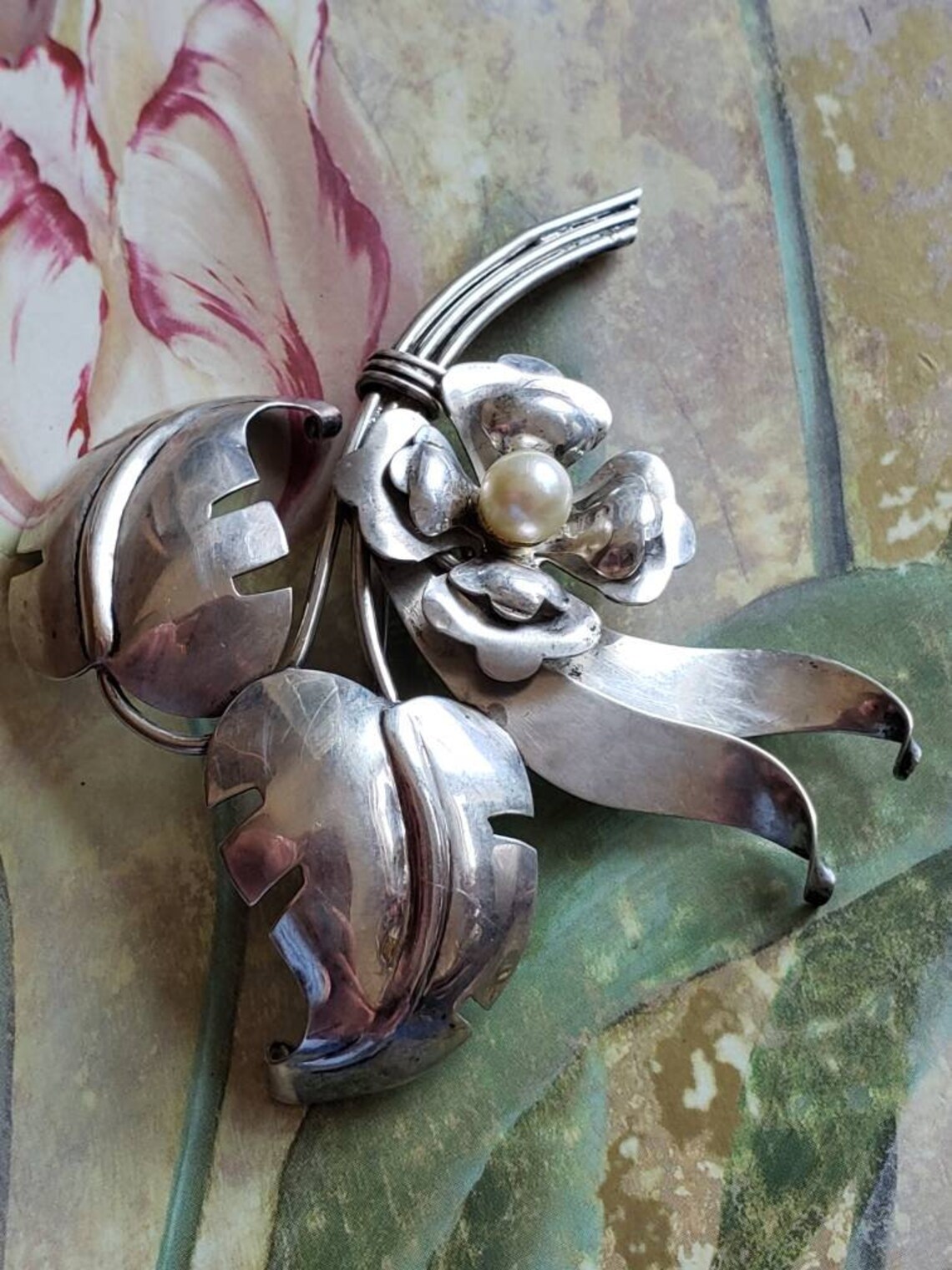 Vintage Harry Iskin Sterling Silver Floral Pearl Pin or Brooch - Etsy