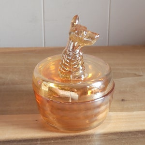 Vintage Jeanette Peach Lusterware Carnival Glass Powder Jar Trinket Box ...