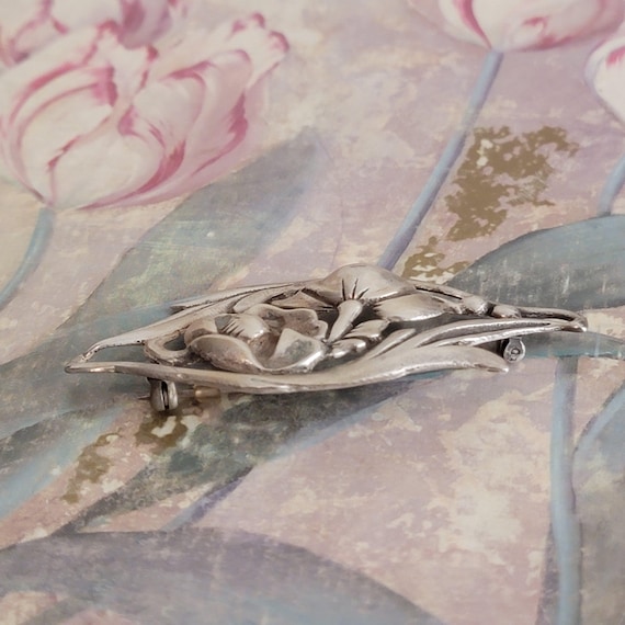 Vintage Sterling Silver Poppy Flowers Pin or Brooch J… - Gem