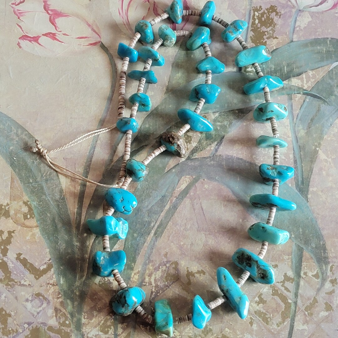 Vintage Heishi Native American Hand Made Turquoise Chunk and Shell ...