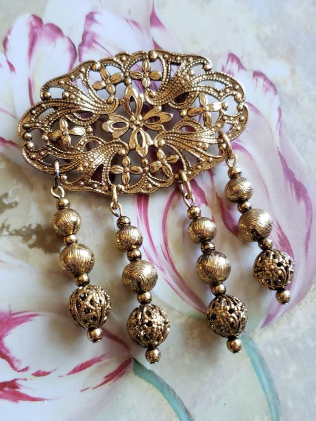 Vintage Gold Tone Metal Brooch Pin Dangly Portion - Etsy