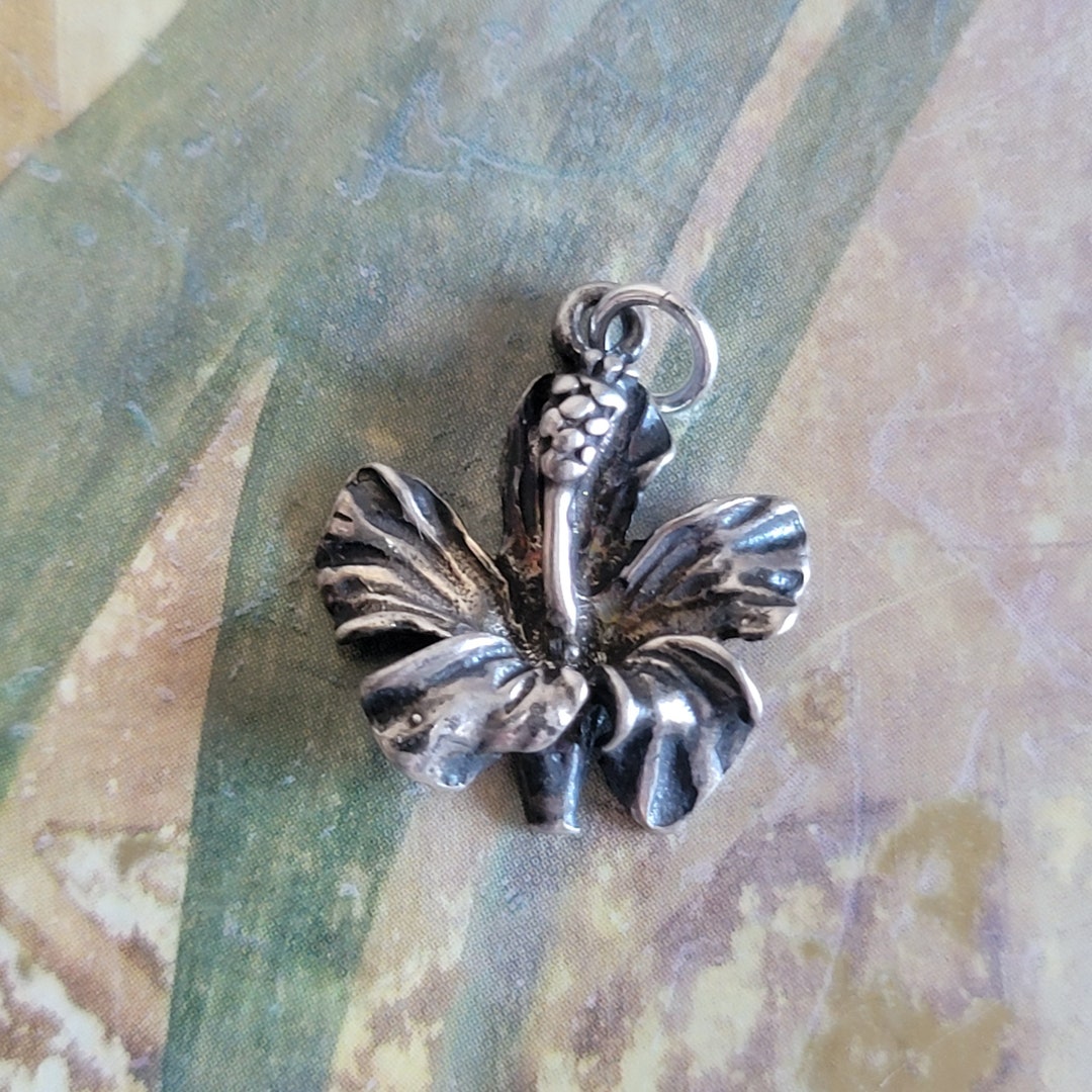 Vintage Sterling Silver Hibiscus Flower Charm or Pendant 925 - Etsy