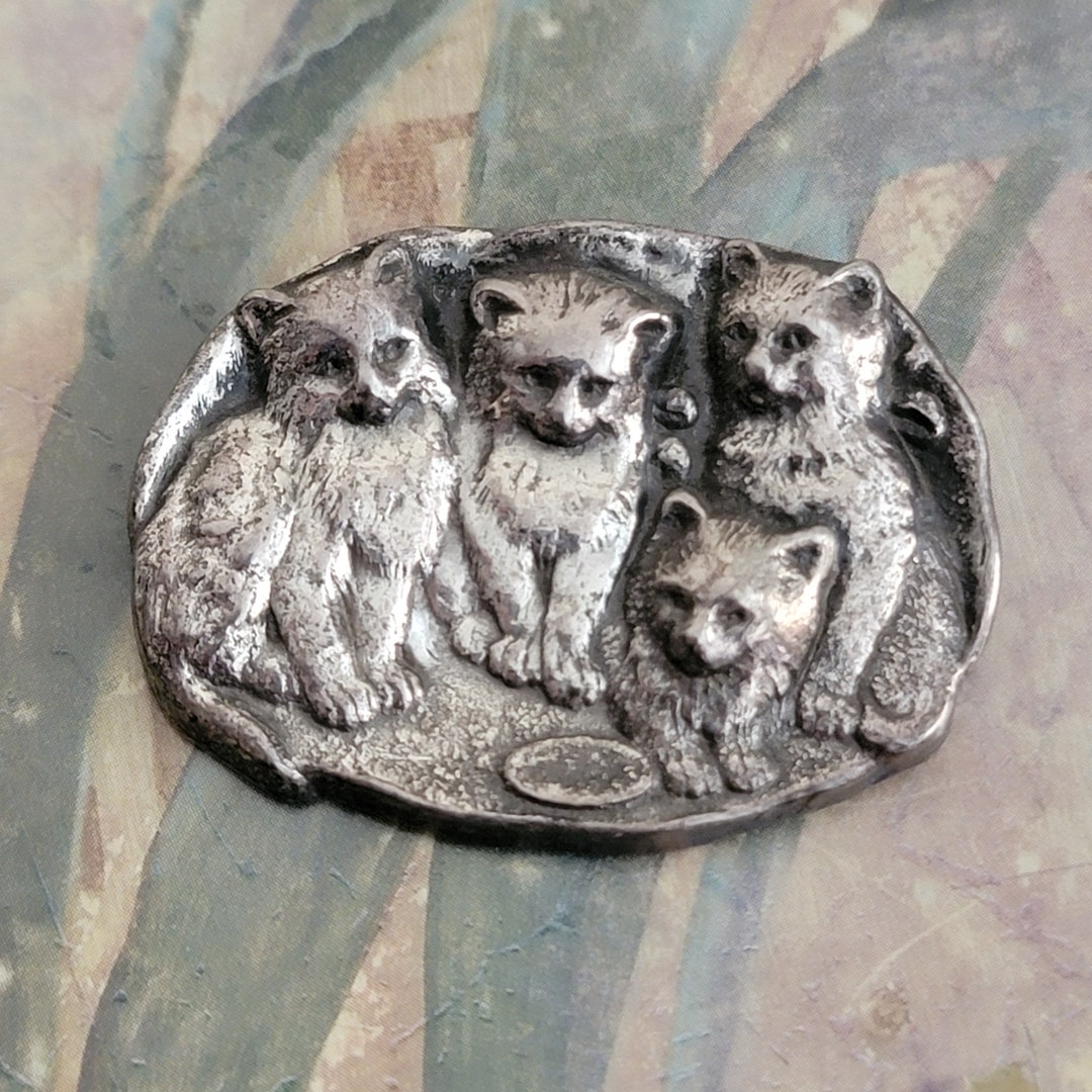 Vintage Silver Tone Metal Kittens Cats Brooch or Pin - Etsy