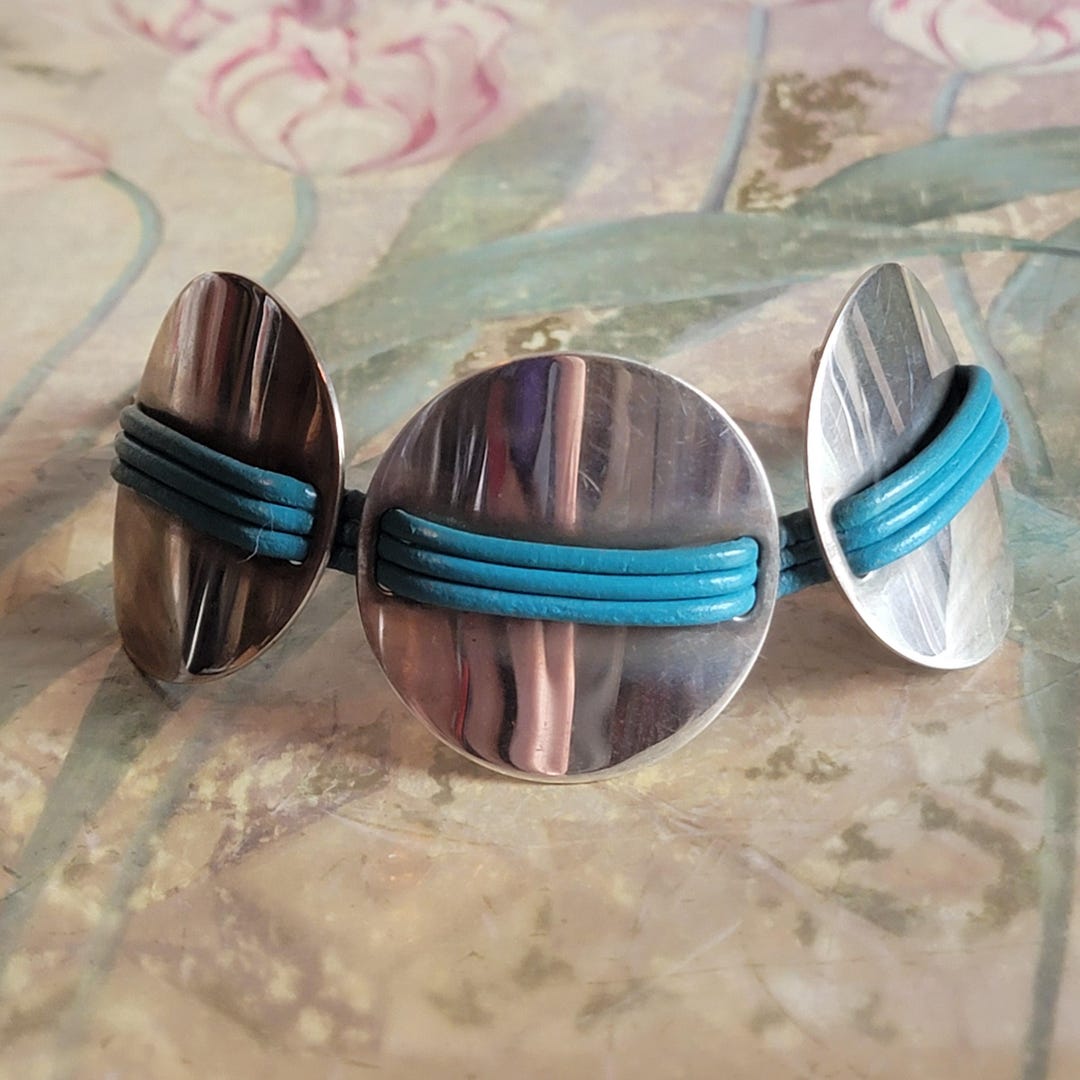 Vintage Espo Sterling Silver and Turquoise Leather Cord Bracelet 925 as Is - Etsy