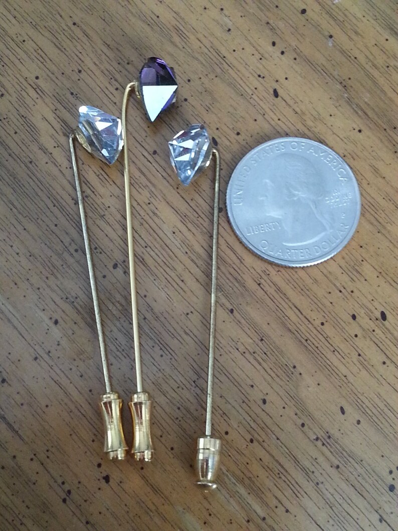 Vintage Lot of Three Rhinestone Heart Stick Pins Brooch Pin - Etsy