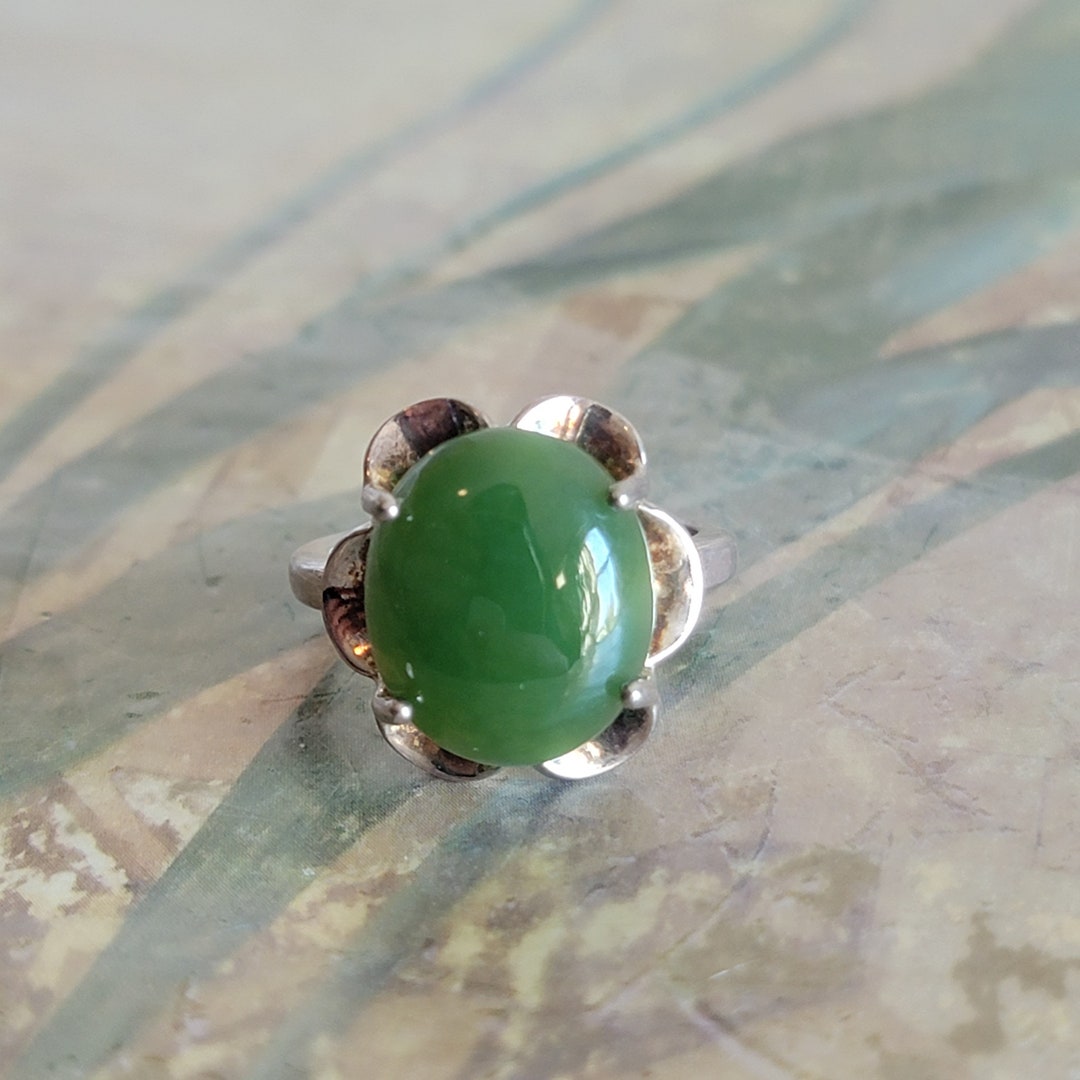 Vintage Sterling Silver and Green Stone Jade Ring Prong Setting - Etsy