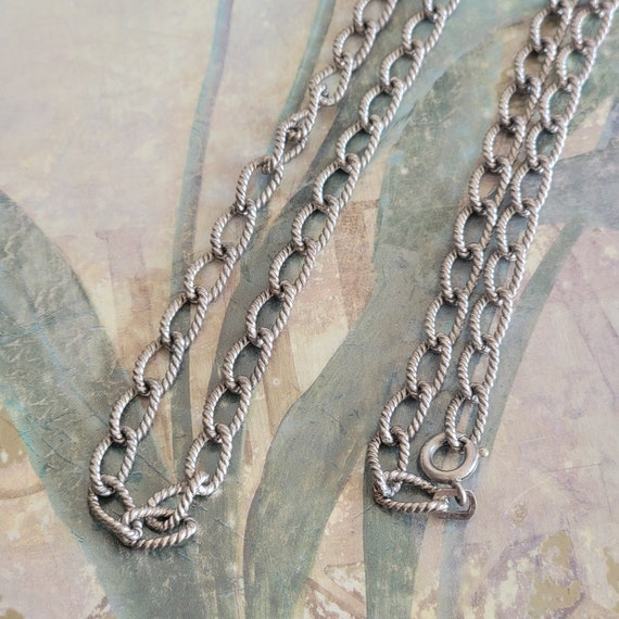 Vintage 835 Silver Textured Link Chain Necklace - Gem