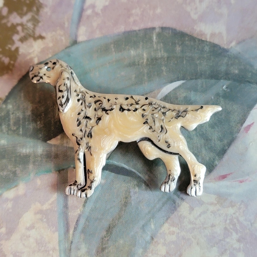 Vintage Sterling Silver and Enamel Anne and Jane Setter Dog Brooch or ...