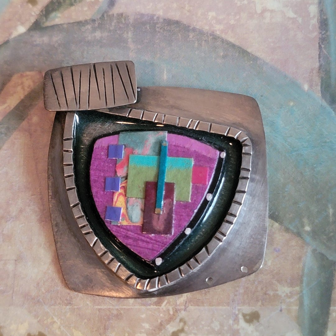 Vintage Signed L. Pollaro Sterling Silver and Mixed Media Brooch or Pin ...