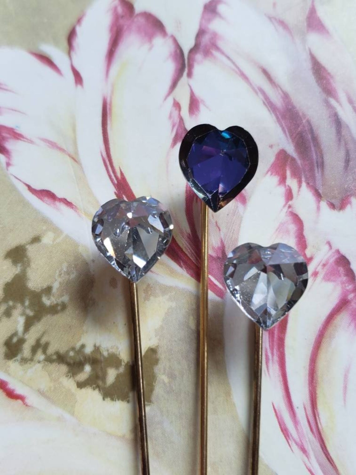 Vintage Lot of Three Rhinestone Heart Stick Pins Brooch Pin | Etsy