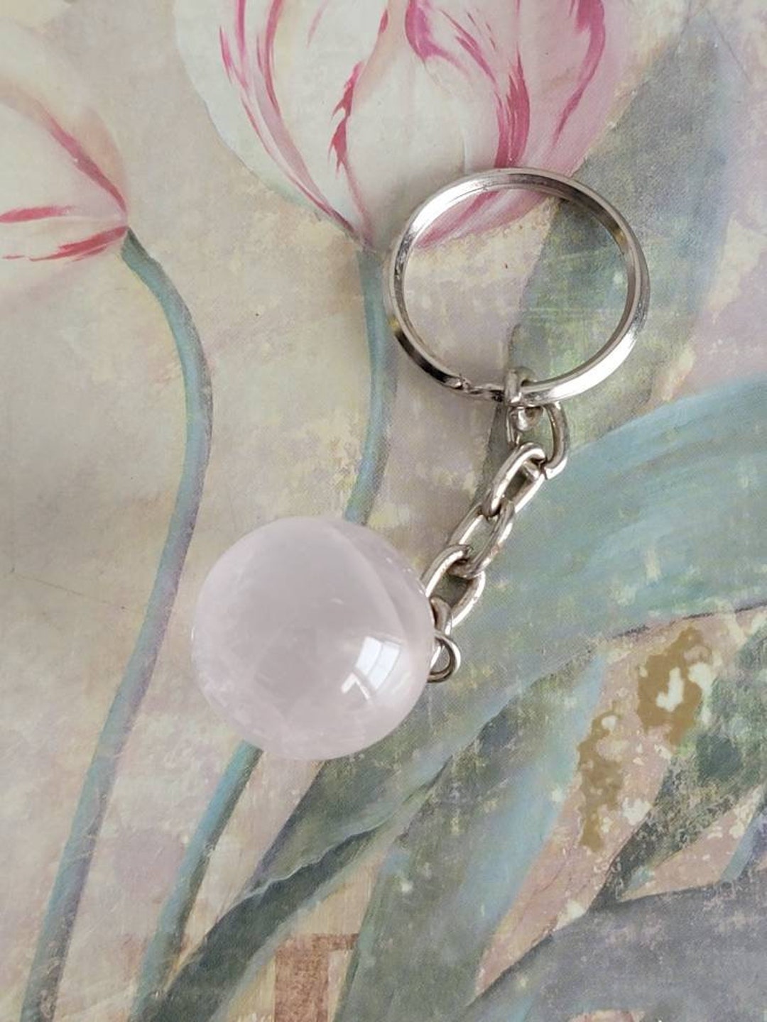 Vintage Pink Quartz Sphere Spherical Key Chain Keychain Key Fob Key ...