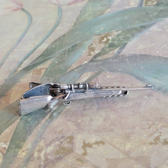 Vintage Sterling Silver Rifle with Scope Gun Tie Clip… - Gem