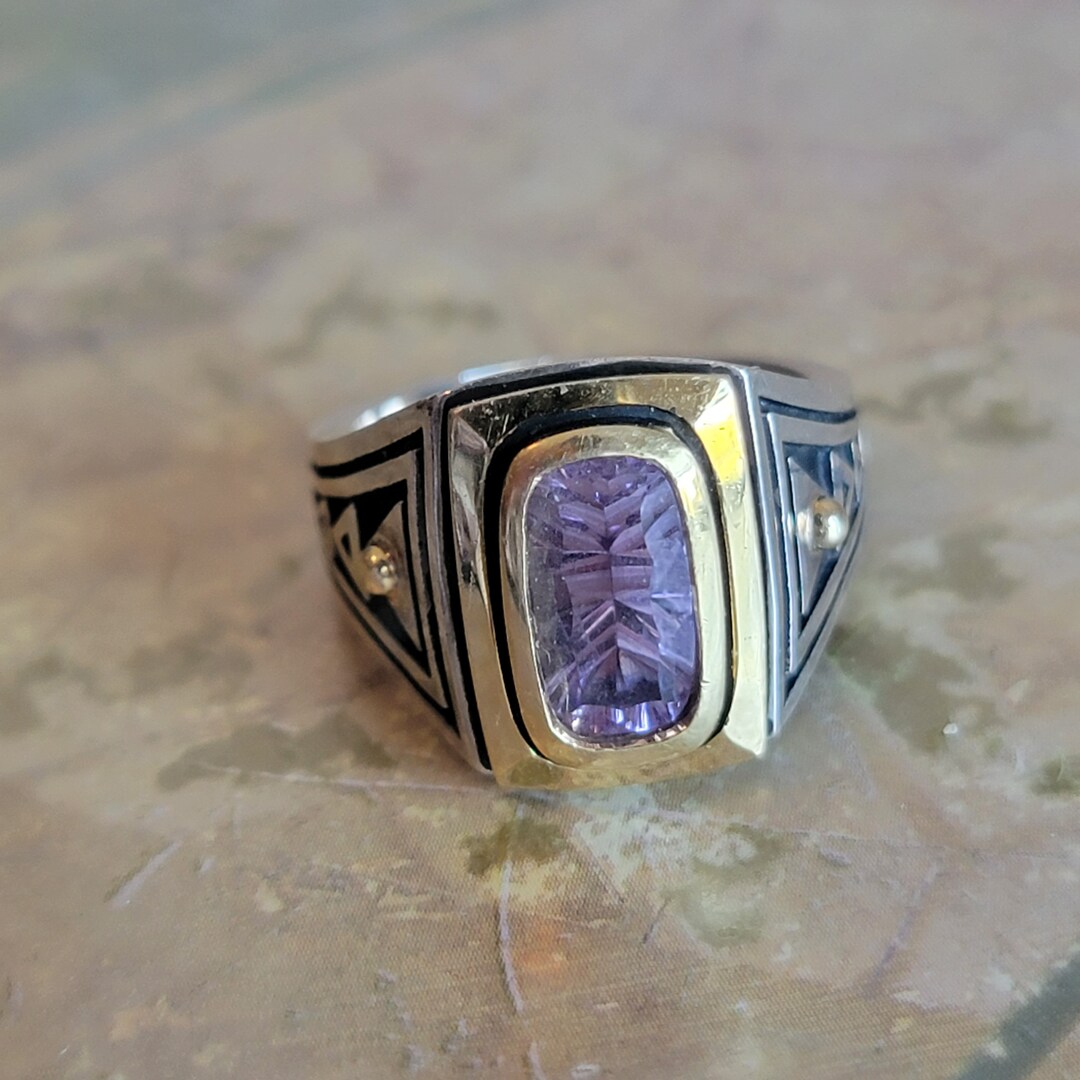 Vintage John Atencio Sterling Silver 18K Gold Amethyst Ring - Size 8 - Etsy