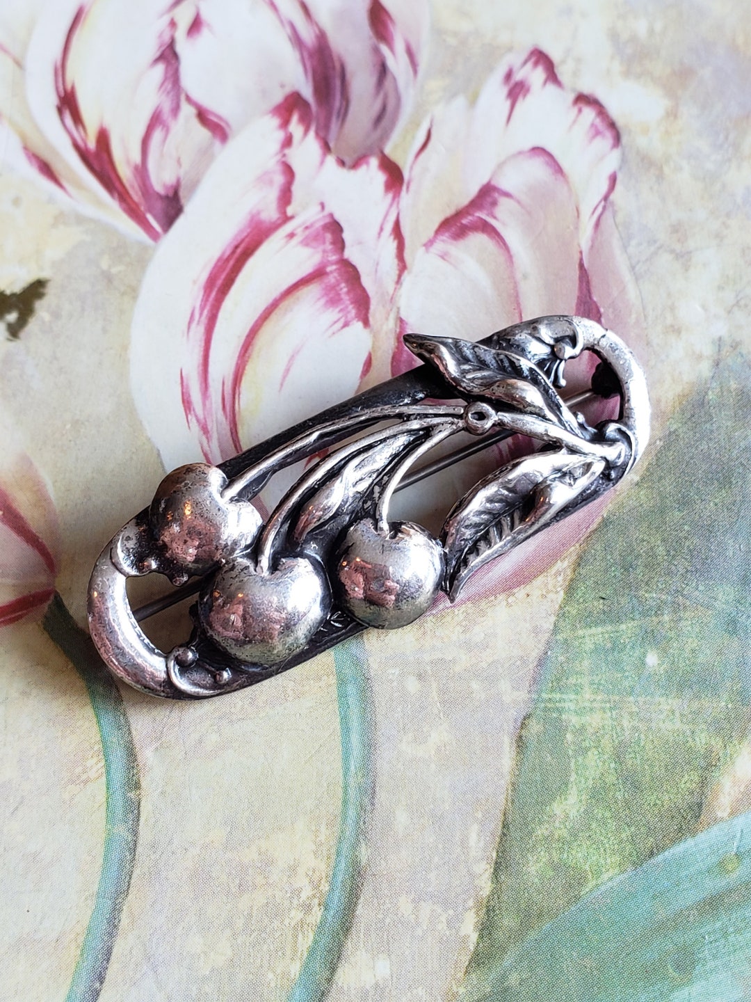 Vintage Silver Tone Metal Cherries Brooch or Pin - Etsy