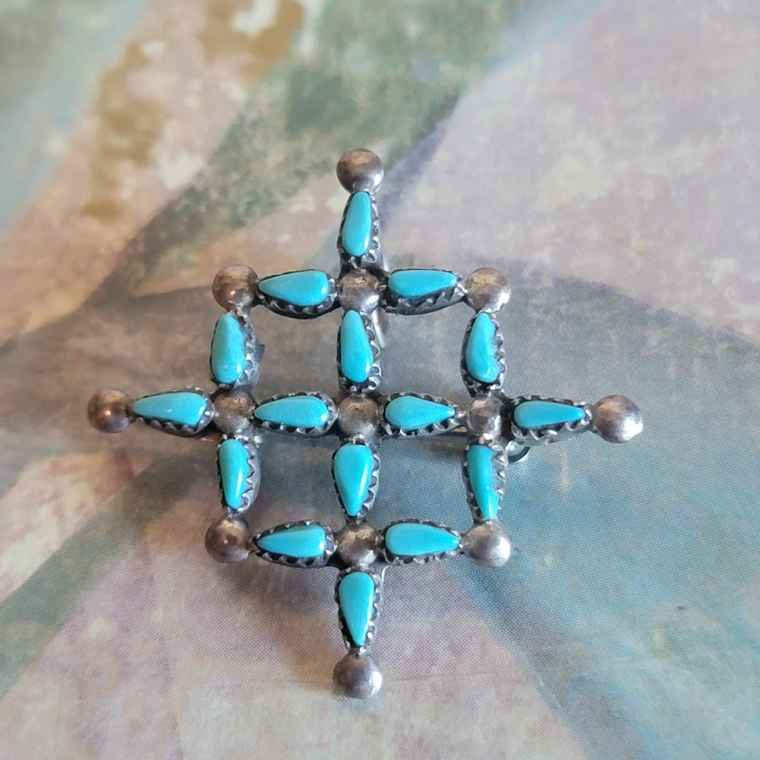 Vintage Native American Zuni Petit Point Sterling Silver and Turquoise ...