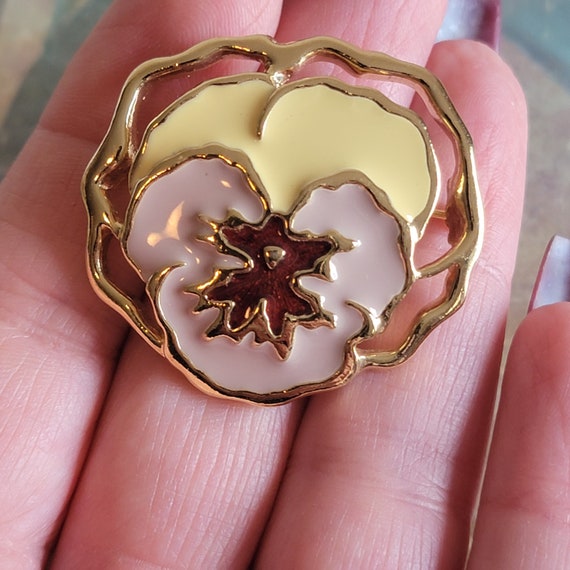 Vintage Avon Gold Tone Metal and Enamel Pansy Flower … - Gem