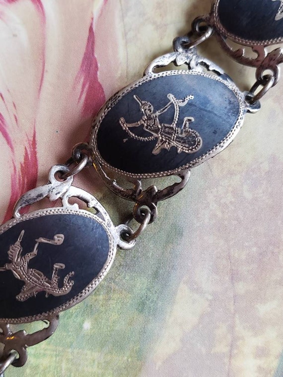 Vintage Siam Sterling Silver Bracelet 1960s Patina - Gem