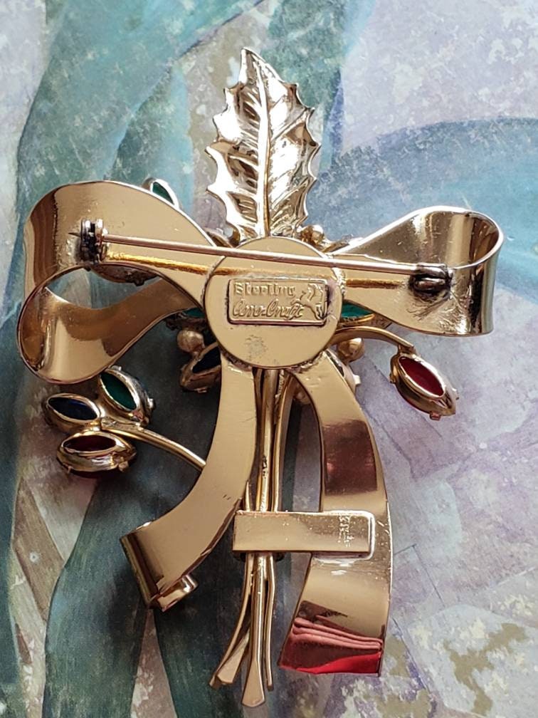 Vintage Coro Craft Sterling Silver with Gold Wash Brooch Pin Bow Rhinestones 1950s Rockabilly Viva Las Vegas VLV Etsy