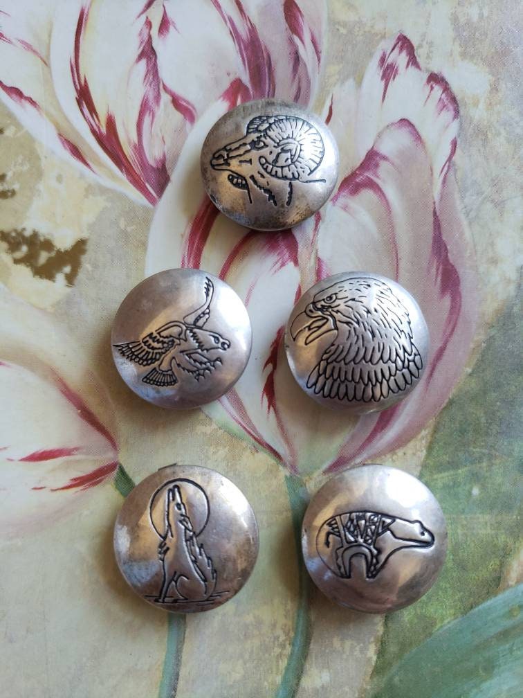 Vintage Lot of 5 Sterling Silver Native American Themed Button | Etsy