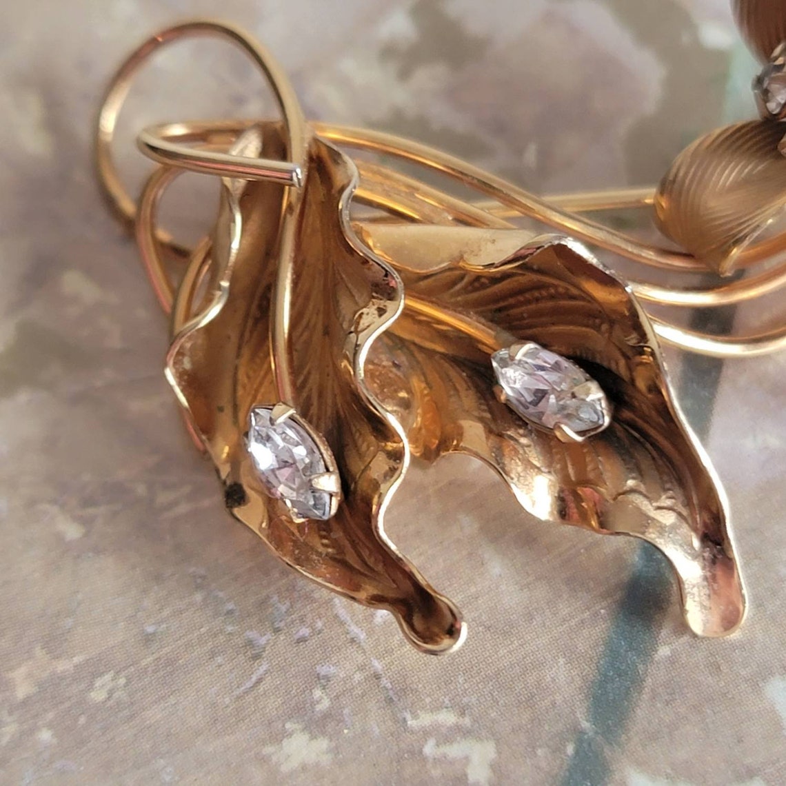Vintage Mariana Flower 12 Karat Gold Filled With Rhinestones and Pearl ...