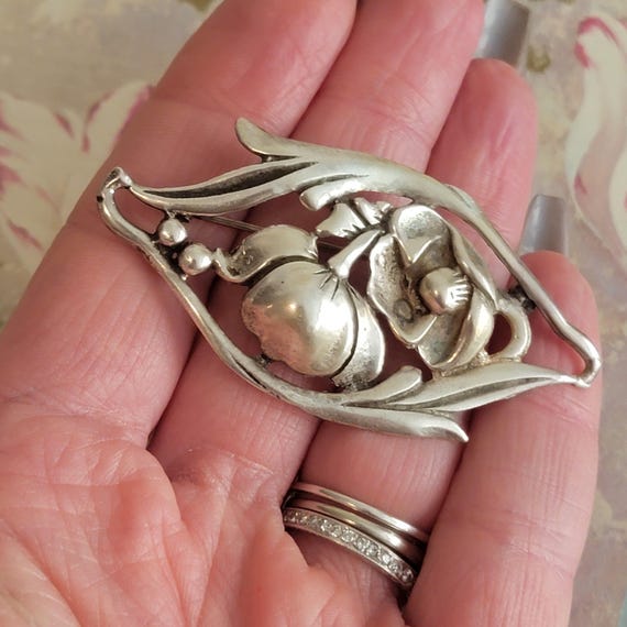 Vintage Sterling Silver Poppy Flowers Pin or Brooch J… - Gem