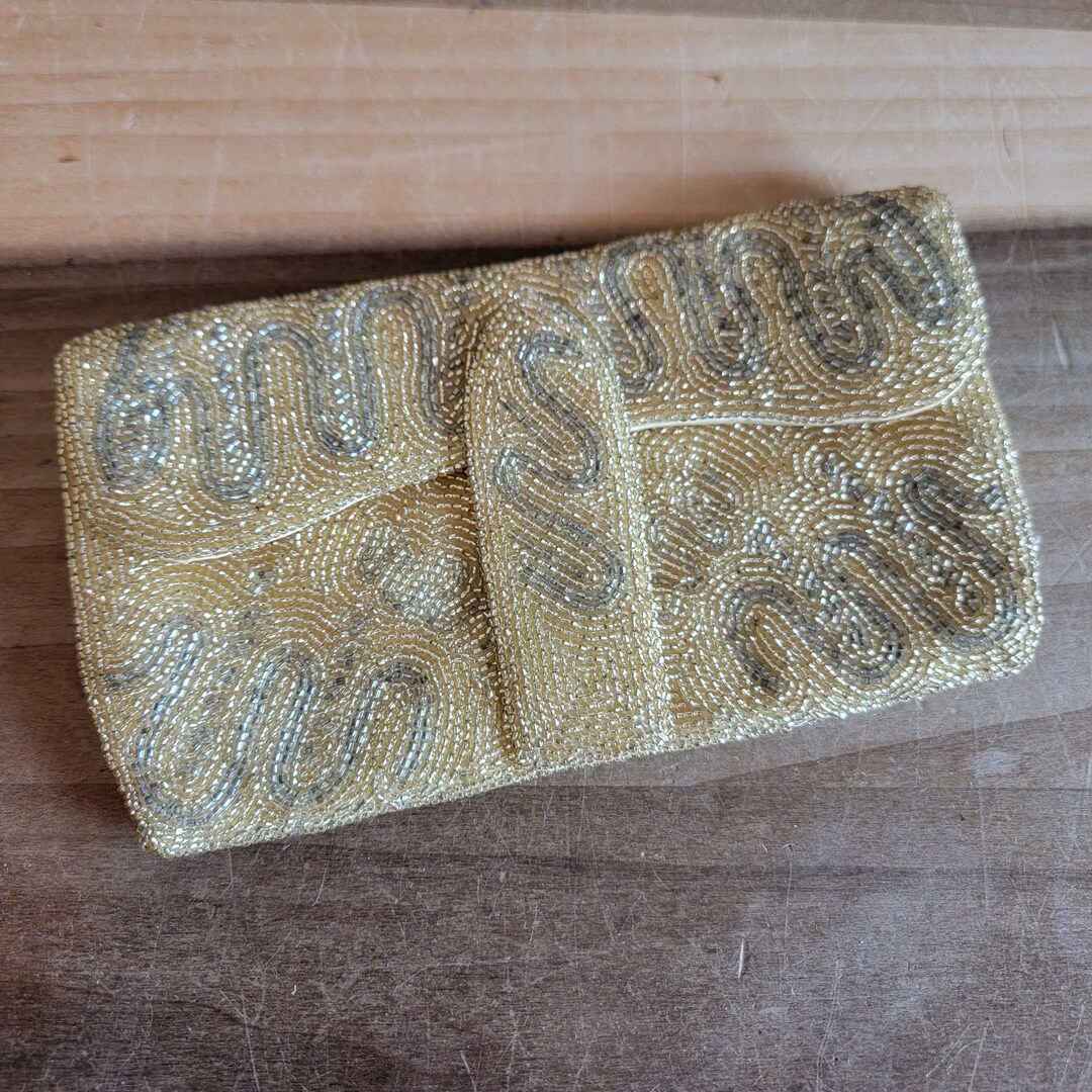 Vintage Richere Beaded Evening Bag Clutch Golden and Silvery Seed Beads ...