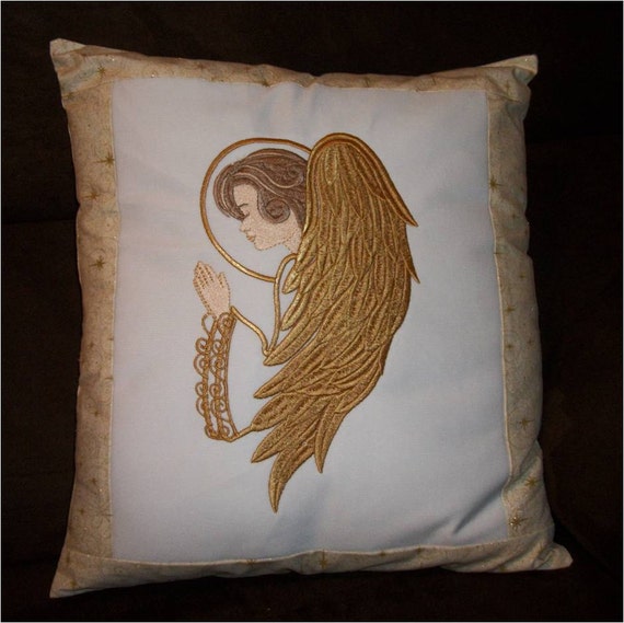 Machine Embroidered Angel Pillow Cover Angel Gold Star | Etsy