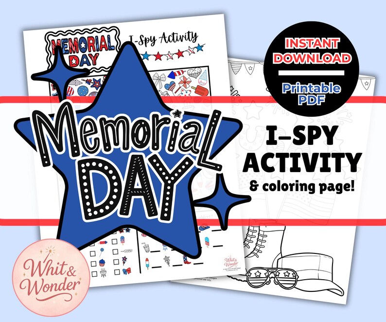 Memorial Day I-spy Game & Coloring Page for Kids | Patriotic Printable ...