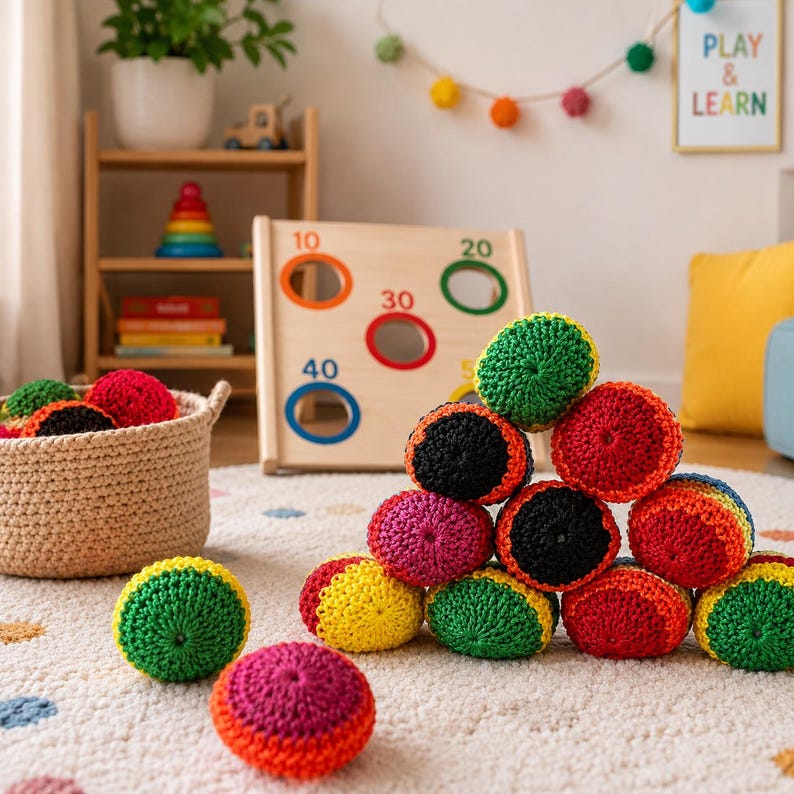 Handmade Crochet Hacky Sack Footbag, Rainbow Juggling Ball, Fidget ...