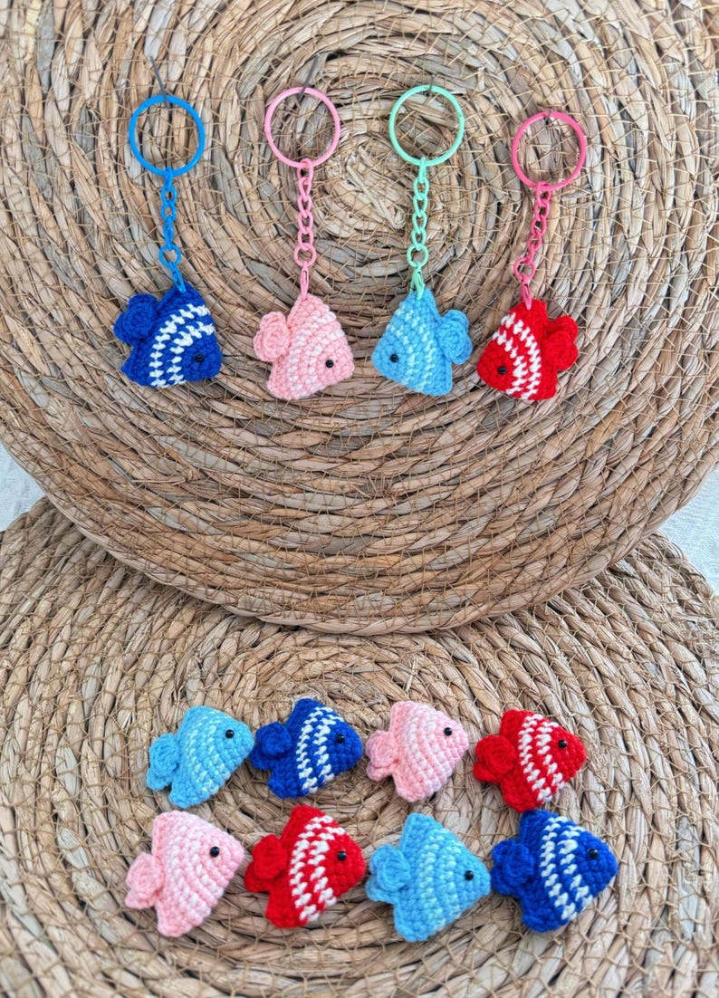 Handmade Crochet Keychain – Cute Cat, Fish, Strawberry & Bear Charms ...
