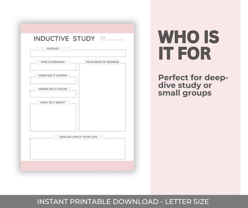 Inductive Study | Bible Study Methods | Bible Study Notebook for Women | Bible Insert Sheets ...