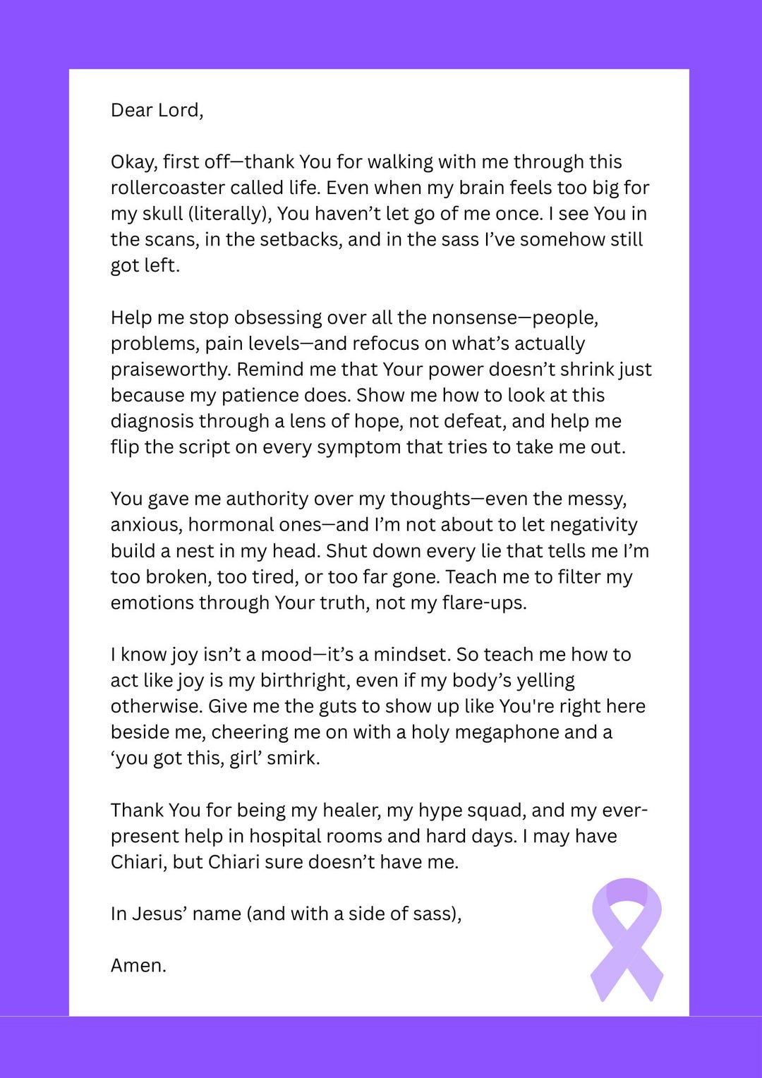 Chiari Warrior Prayer Printable | Christian Encouragement Chronic ...