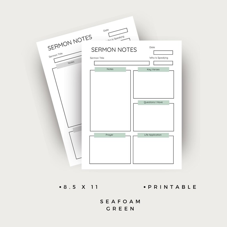 Bible Study Method: Sermon Notes Template Set and Faith Journal 5-page ...