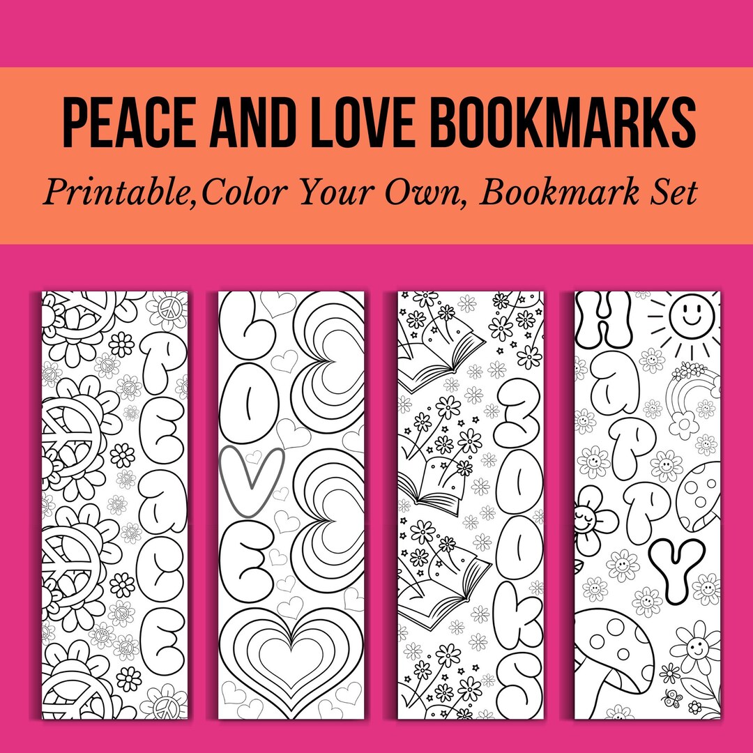 Peace and Love Printable Bookmarks, Printable Pdf Coloring Page, Peace ...