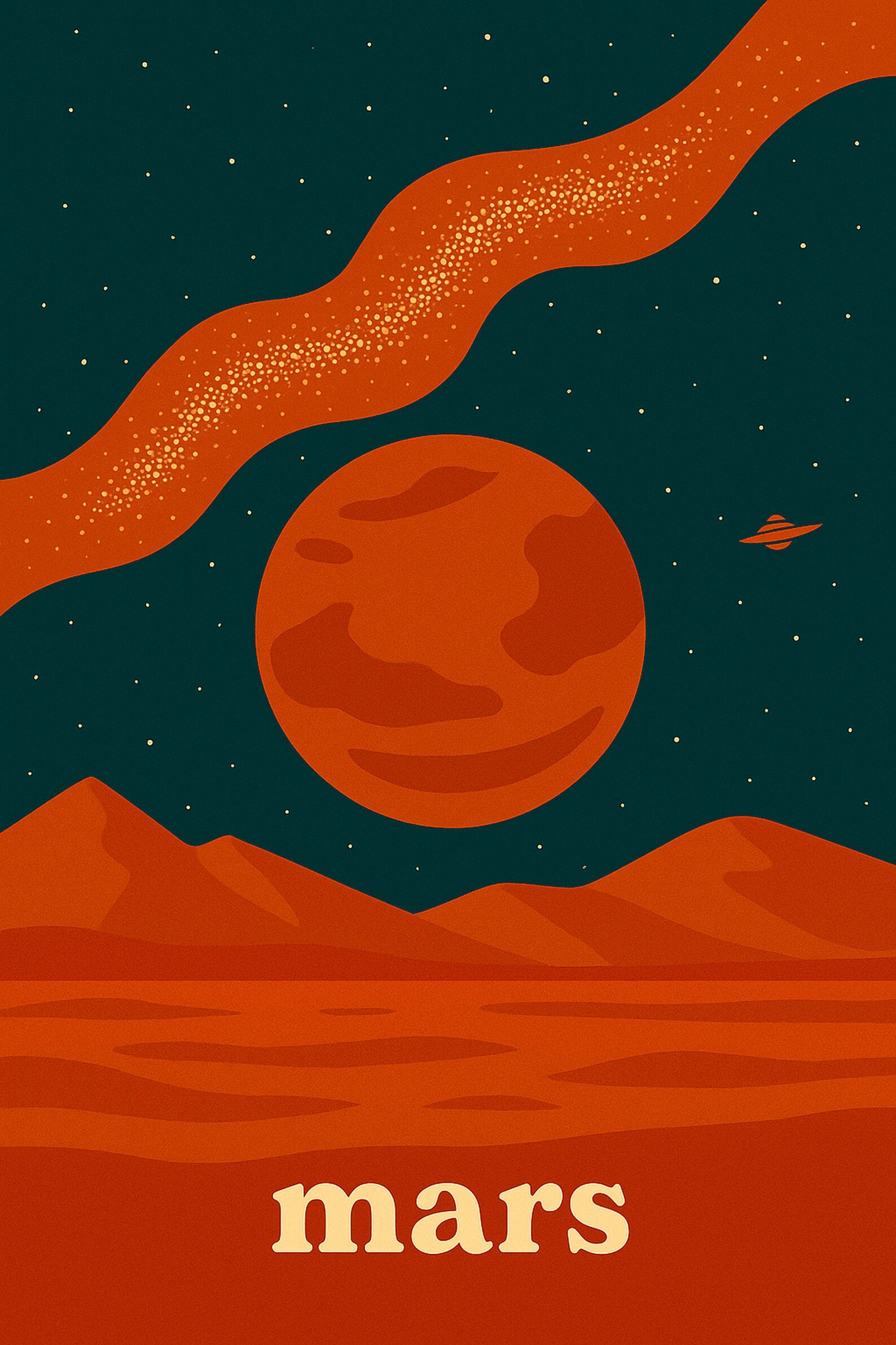 Mars Retro Wall Art – Midcentury Mars Print for Space Lovers, Rust ...