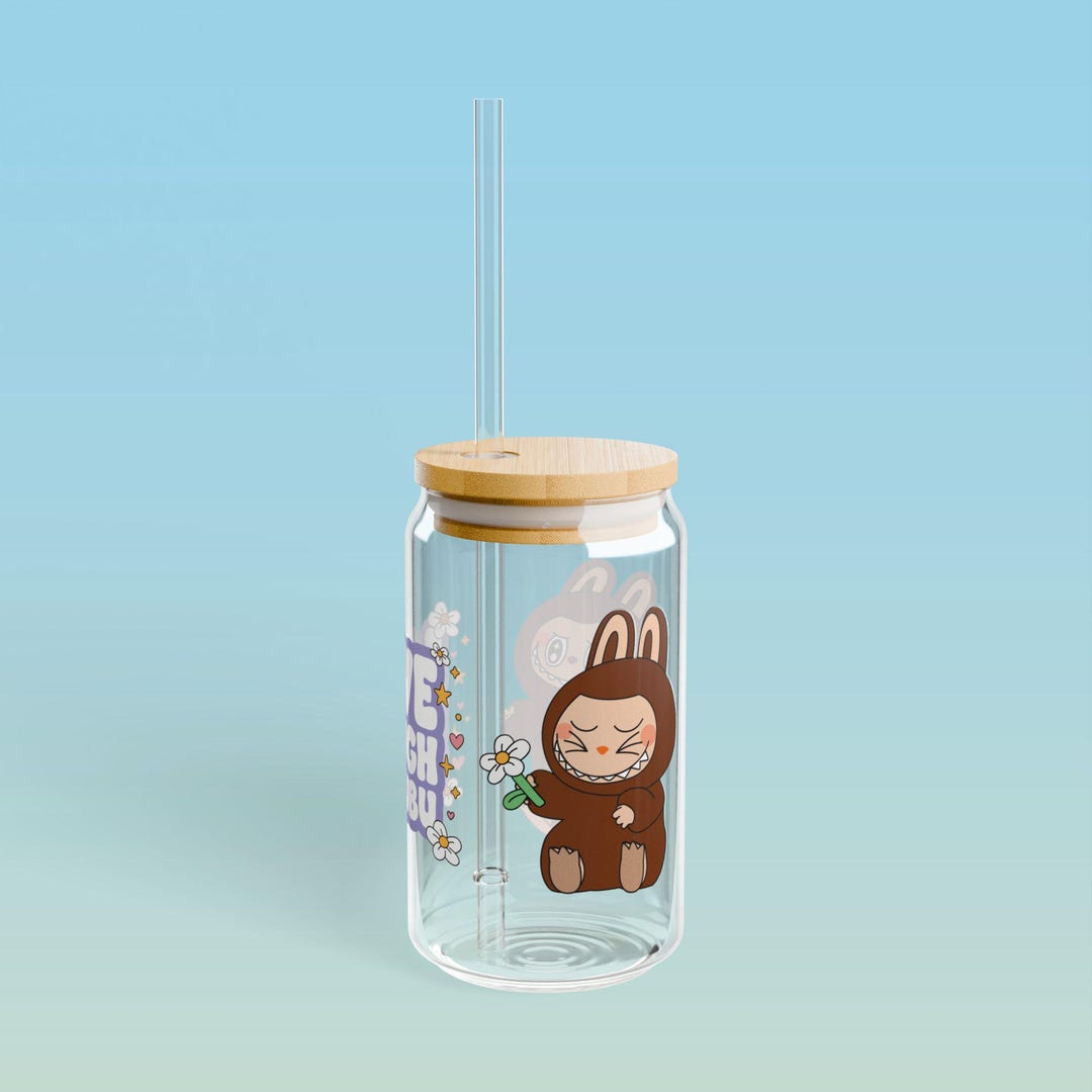 LIVE LAUGH LABUBU Sipper Glass: 16oz Tempered Glass With Bamboo Lid - Etsy