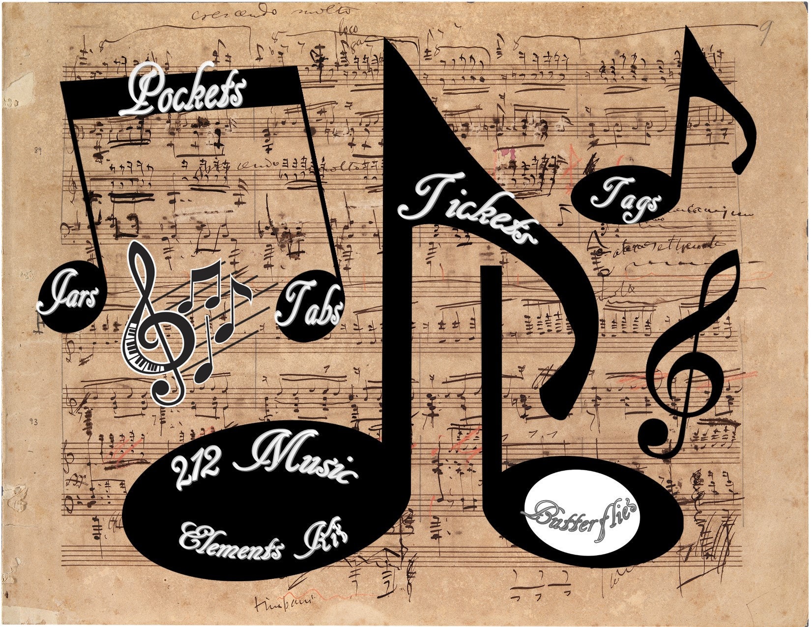 230 Musical Junk Journal Kit, Printable Pages, Digital Papers ...